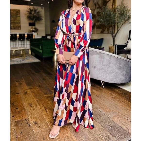 Aakaa | Dresses | New Aakaa The Peace Of Mind Retro Satin Maxi Dress In ...
